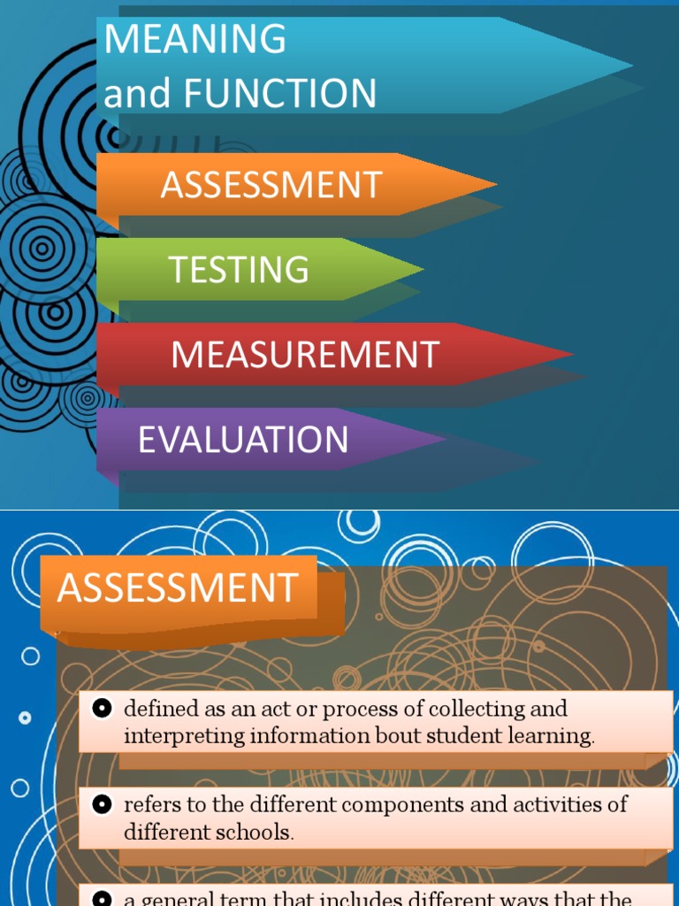 Meaning and Function: Assessment Testing Measurement Evaluation | PDF ...