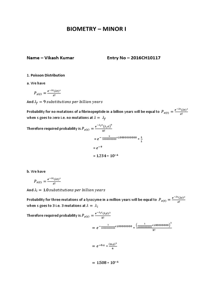 Biometry - Minor I: Name - Vikash Kumar Entry No - 2016CH10117 | PDF ...