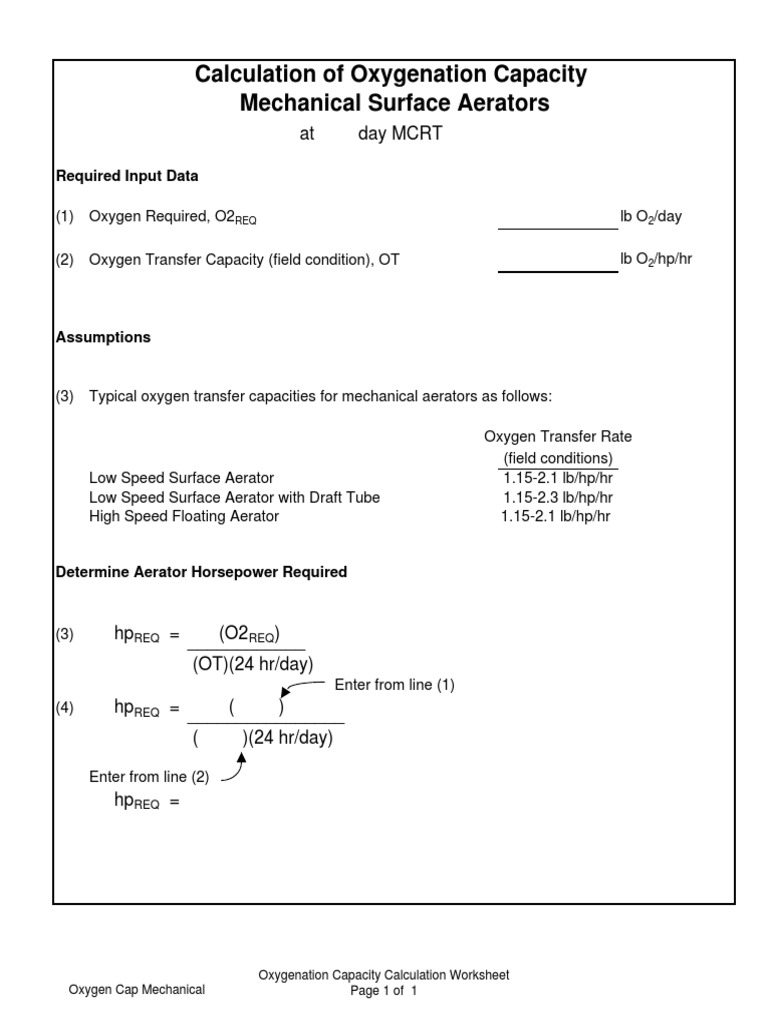 Calculation of Oxygenation Capacity Mechanical Surface Aerators | PDF