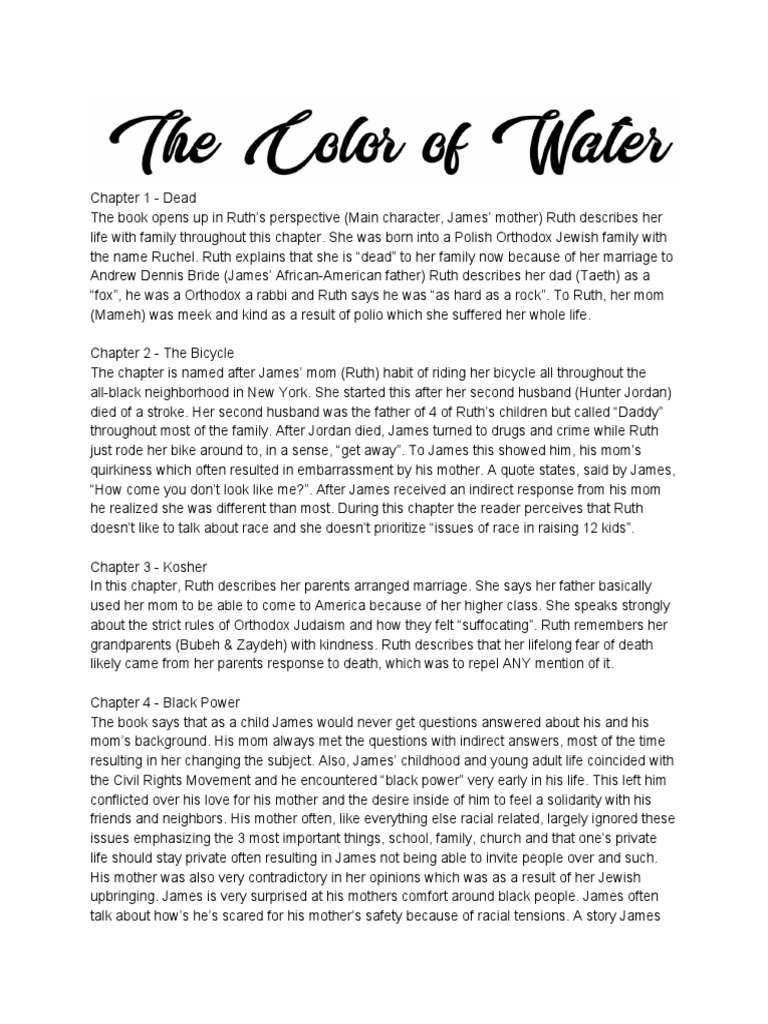 Chapter Summaries of The Color of Water | PDF | Black Power | Sibling