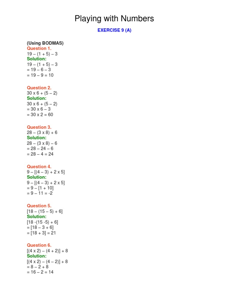 Playing With Numbers: (Using BODMAS) | PDF | Abstract Algebra ...