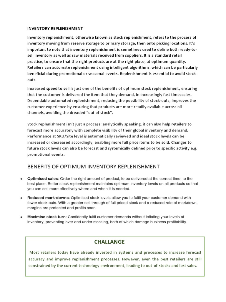 Retail Inventory Replenishment Insights | PDF | Inventory | Retail