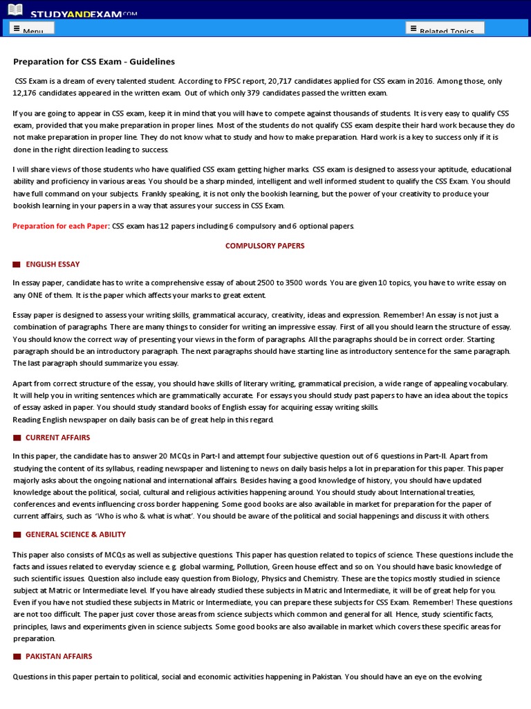 CSS Exam Preparation Strategies | PDF | Test (Assessment) | Essays