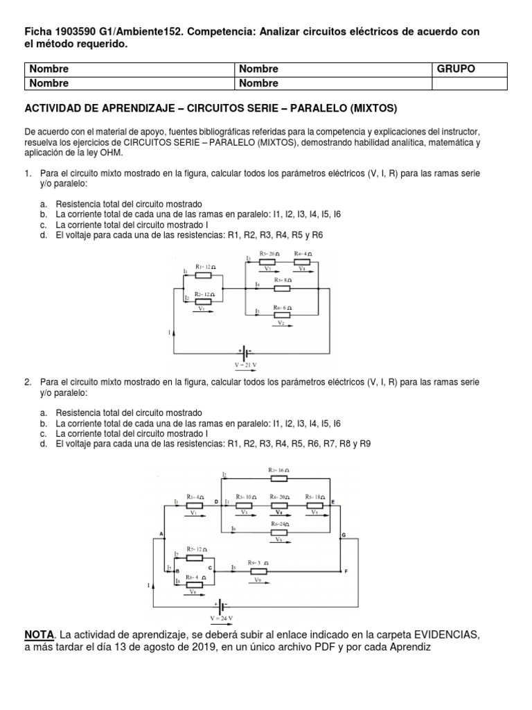 Actividad - Ejercicios - Circuitos Mixtos | PDF