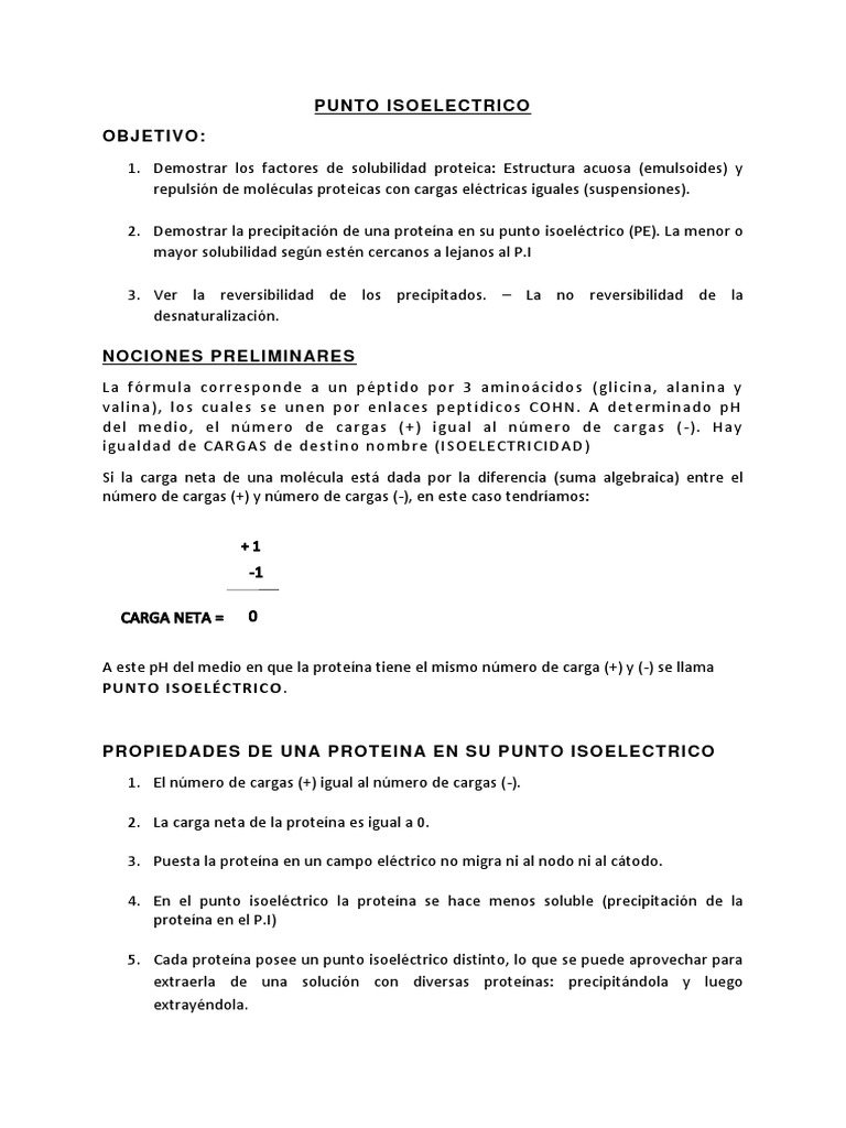Propiedades del Punto Isoeléctrico | PDF | Desnaturalización ...