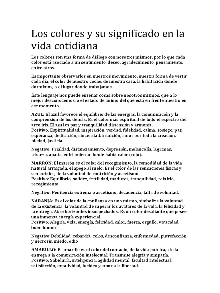Los Colores y Su Significado en La Vida Cotidiana | PDF | Color | Amor