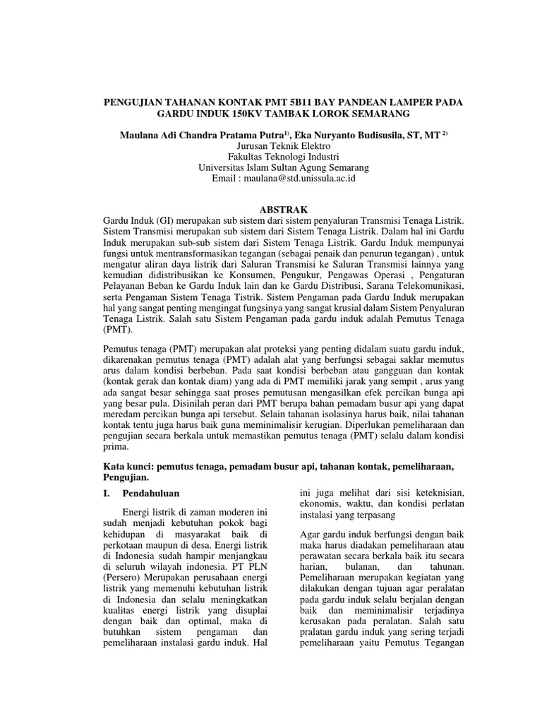 Analisis Pengujian Tahanan Kontak PMT 5B11 Bay Pandean Lamper pada ... Analisis Pengujian Tahanan Kontak PMT 5B11 Bay Pandean Lamper pada ...