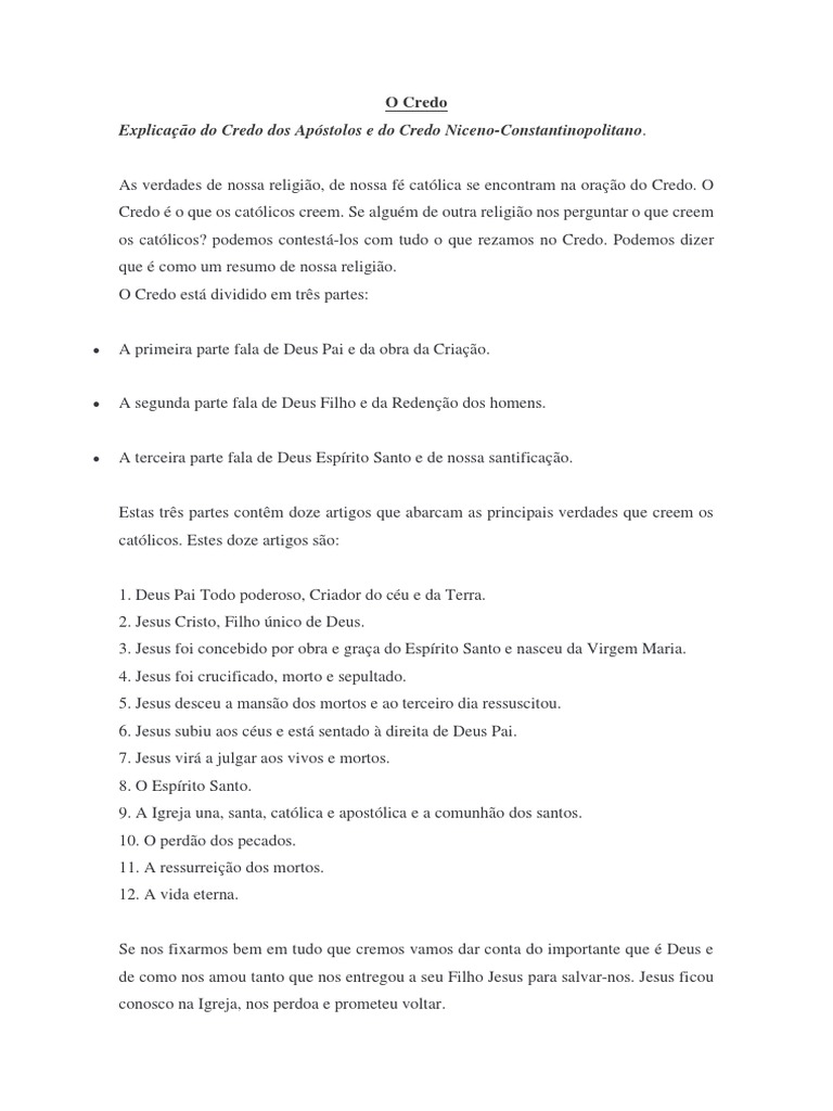 O Credo | PDF | Igreja católica | Fé
