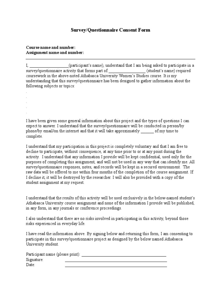 Survey Consent Form | PDF | Consent | Questionnaire