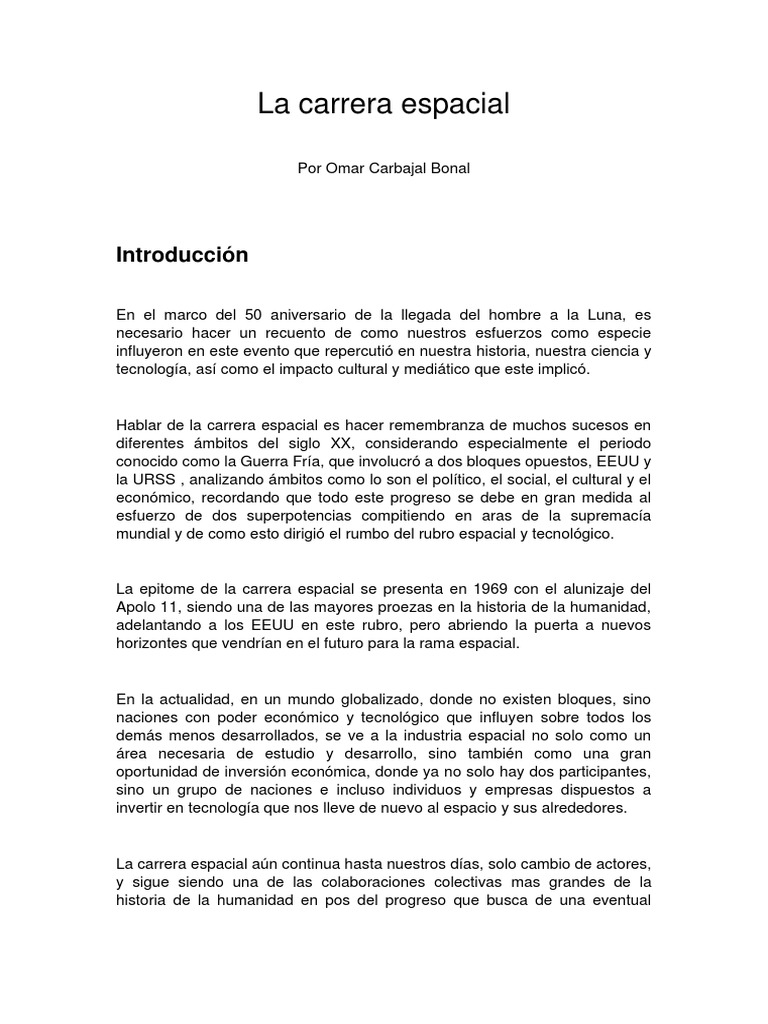 Historia y actualidad de la carrera espacial | PDF | Carrera en el ...