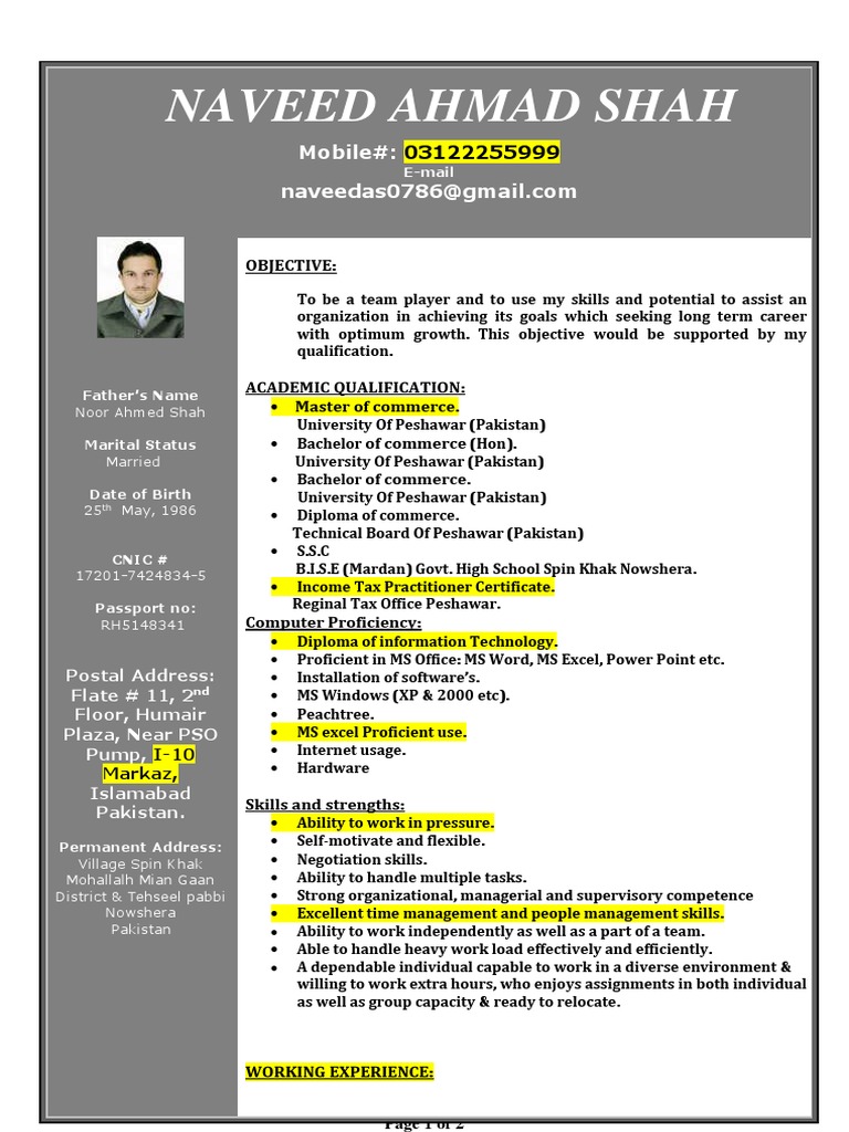 01 Naveed Ahmed Shah C.V 2019 | PDF | Audit | Taxes