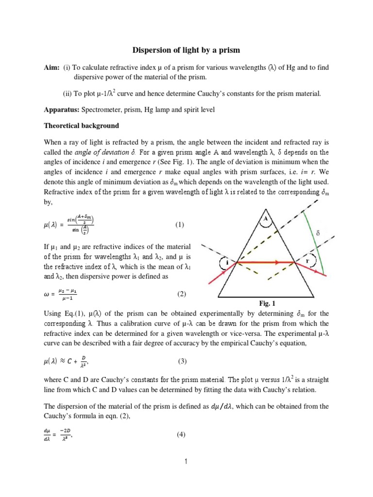 Dispersive Power of Prism Experiment | PDF | Prism | Refractive Index