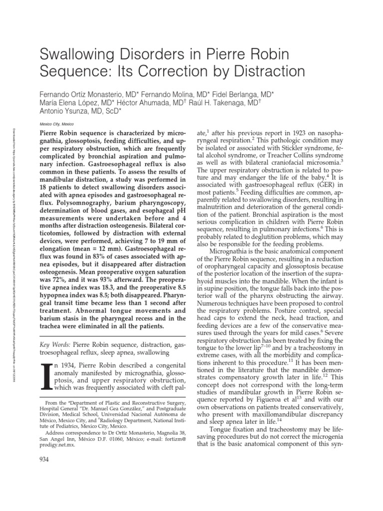 Swallowing Disorders in Pierre Robin Sequence Its Correction by ...