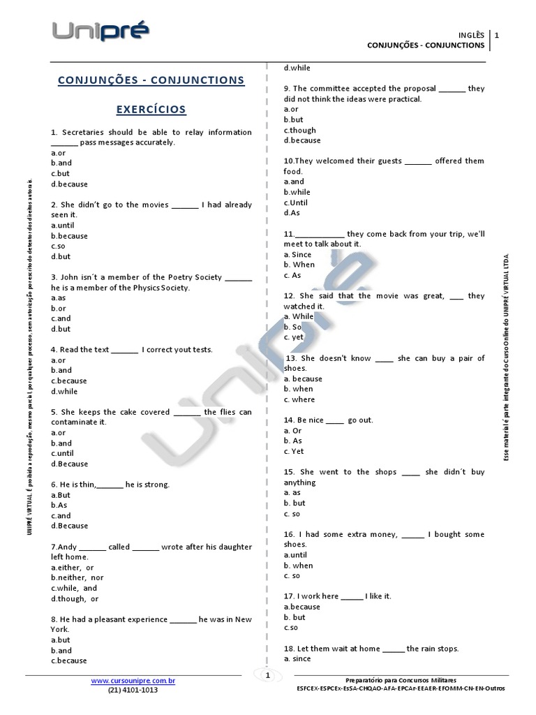 Conjunctions - Exercícios