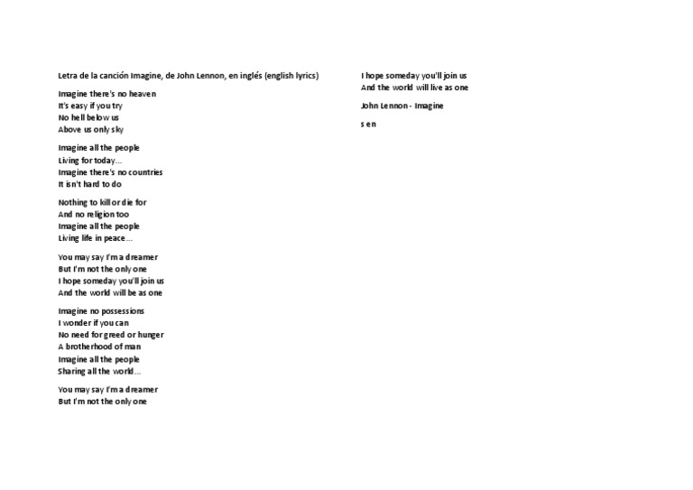 Letra de La Canción Imagine | PDF