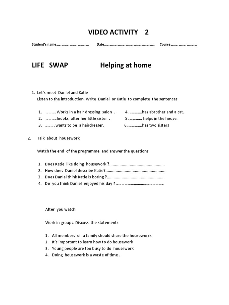 Video Activity Life Swap | PDF