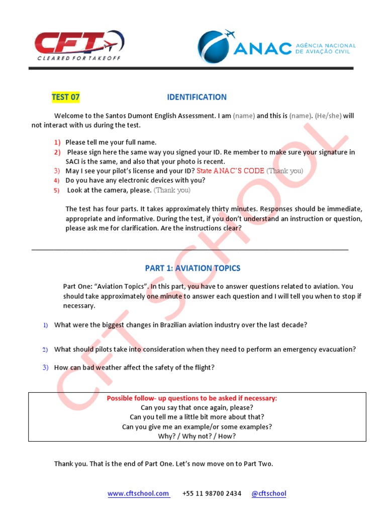 Test 07 Identification: 1) 2) 3) State Anac'S Code | PDF | Transponder ...