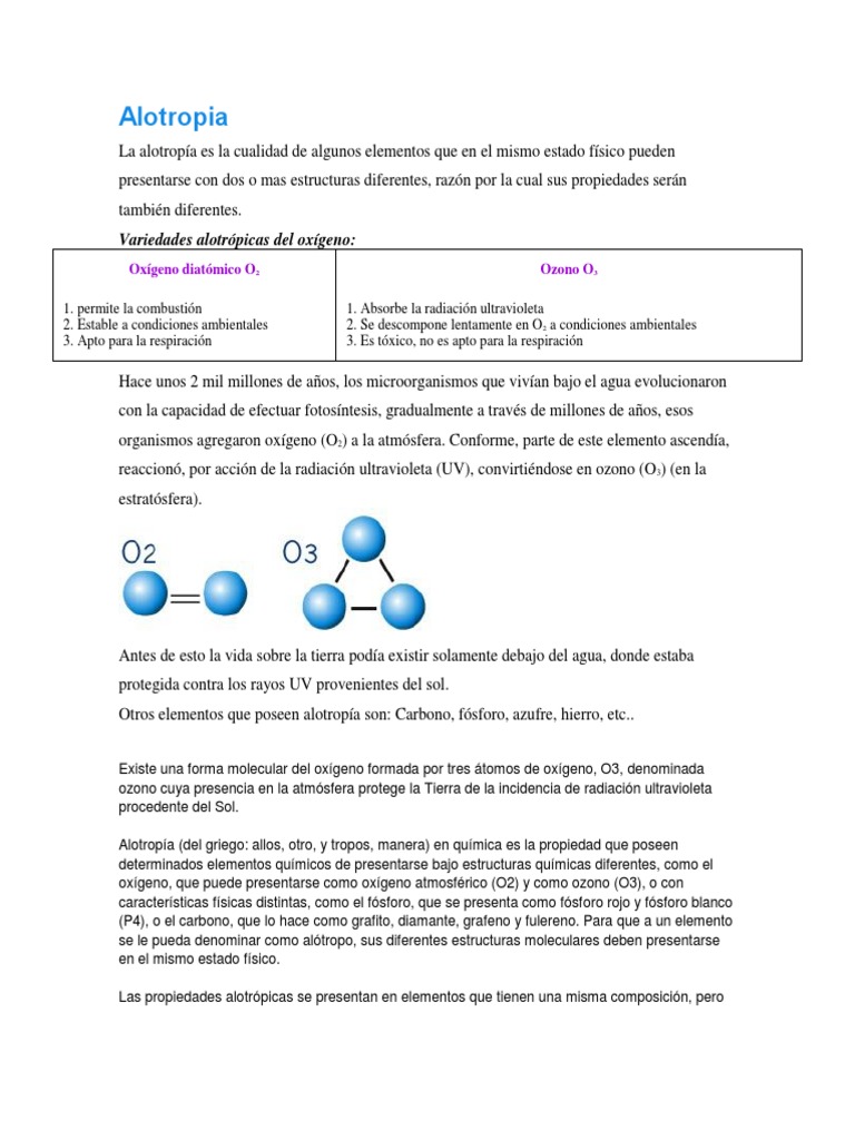 Alotropía: Estructuras del Oxígeno y Más | PDF | Ozono | Carbón