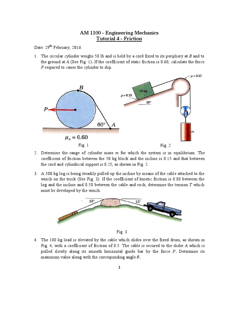 Tutorial 4 Friction - Solutions PDF | PDF | Friction | Force