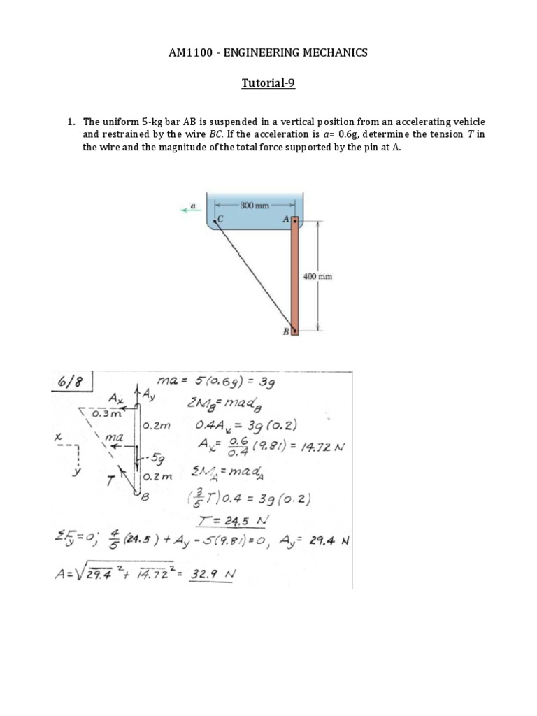 Tutorial 9 Solutions PDF | PDF | Rotation Around A Fixed Axis | Force