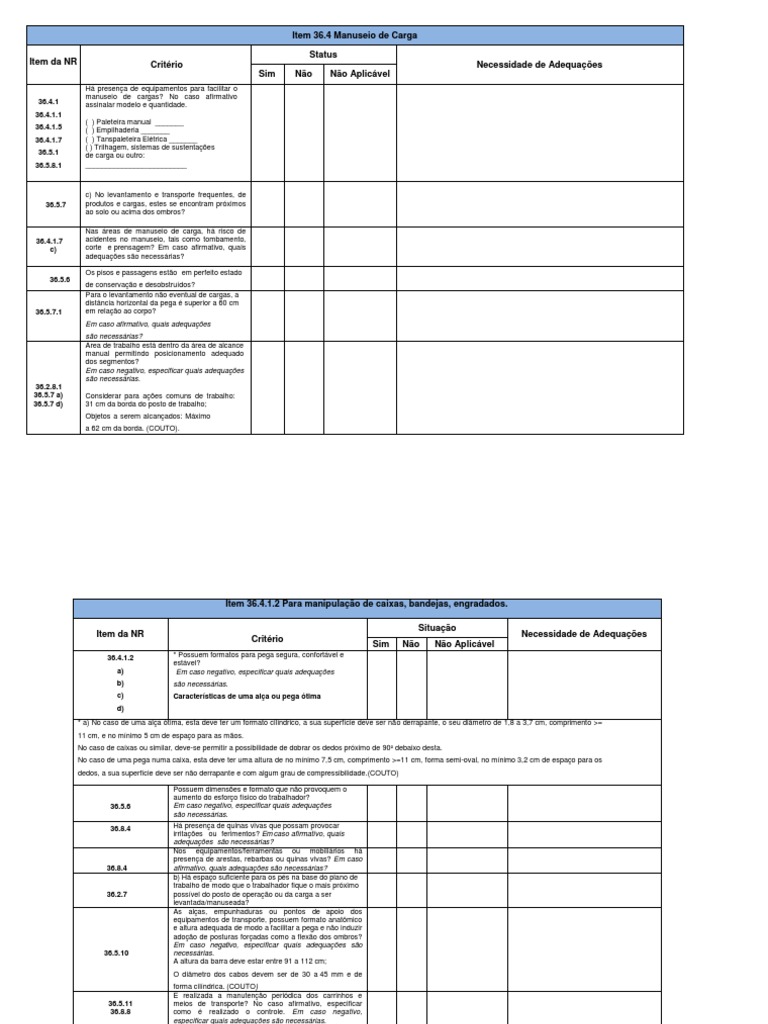 Check List NR36 AET | Download grátis PDF | Natureza