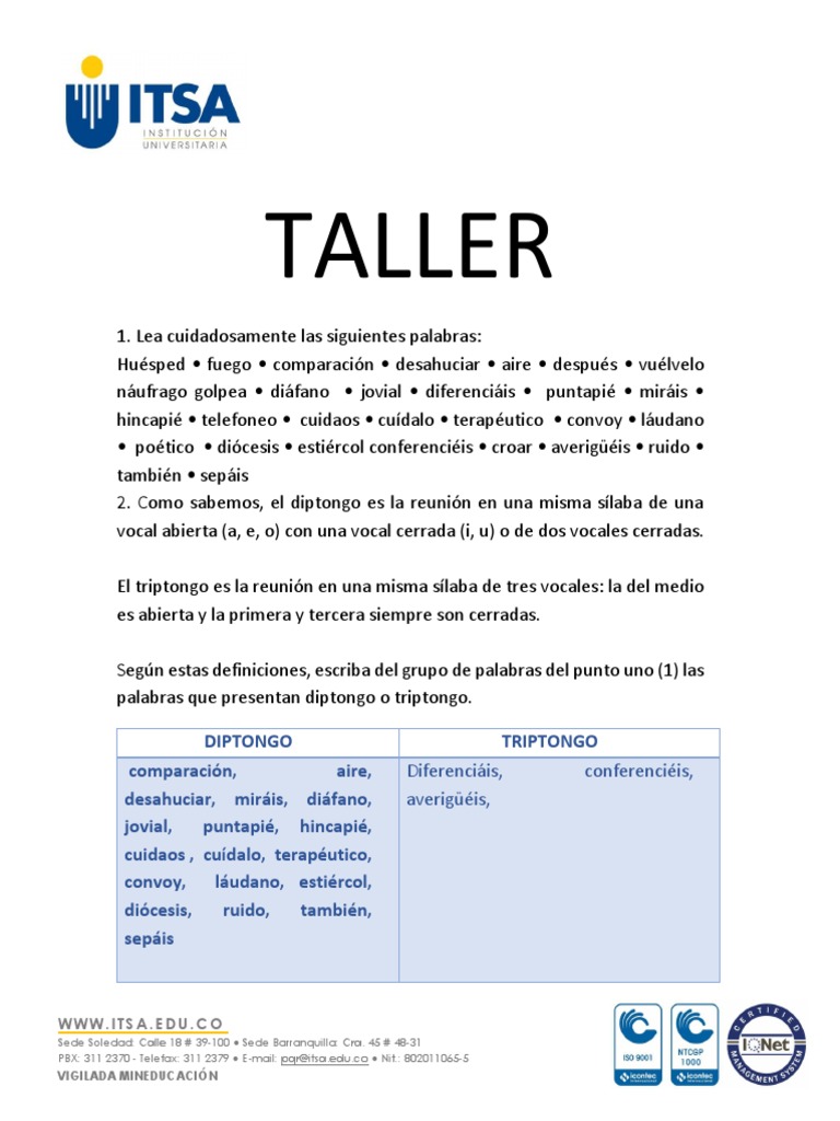 Taller División Silábica-Juannarvaez | PDF | Voz humana | Filología