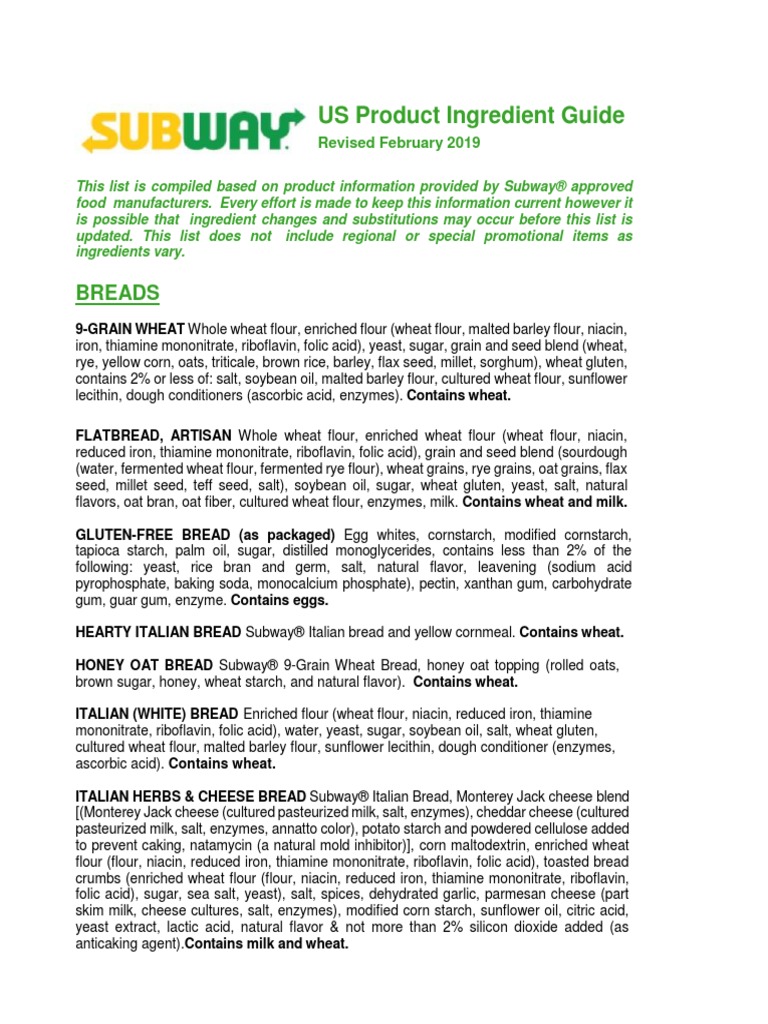 US Product Ingredient Guide: Breads | PDF | Flour | Breads