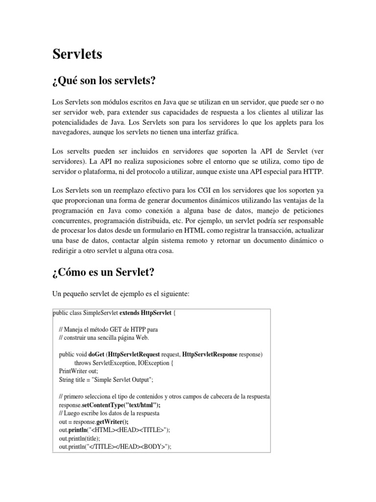 Servlets | PDF | Servlet Java | Páginas del servidor Java