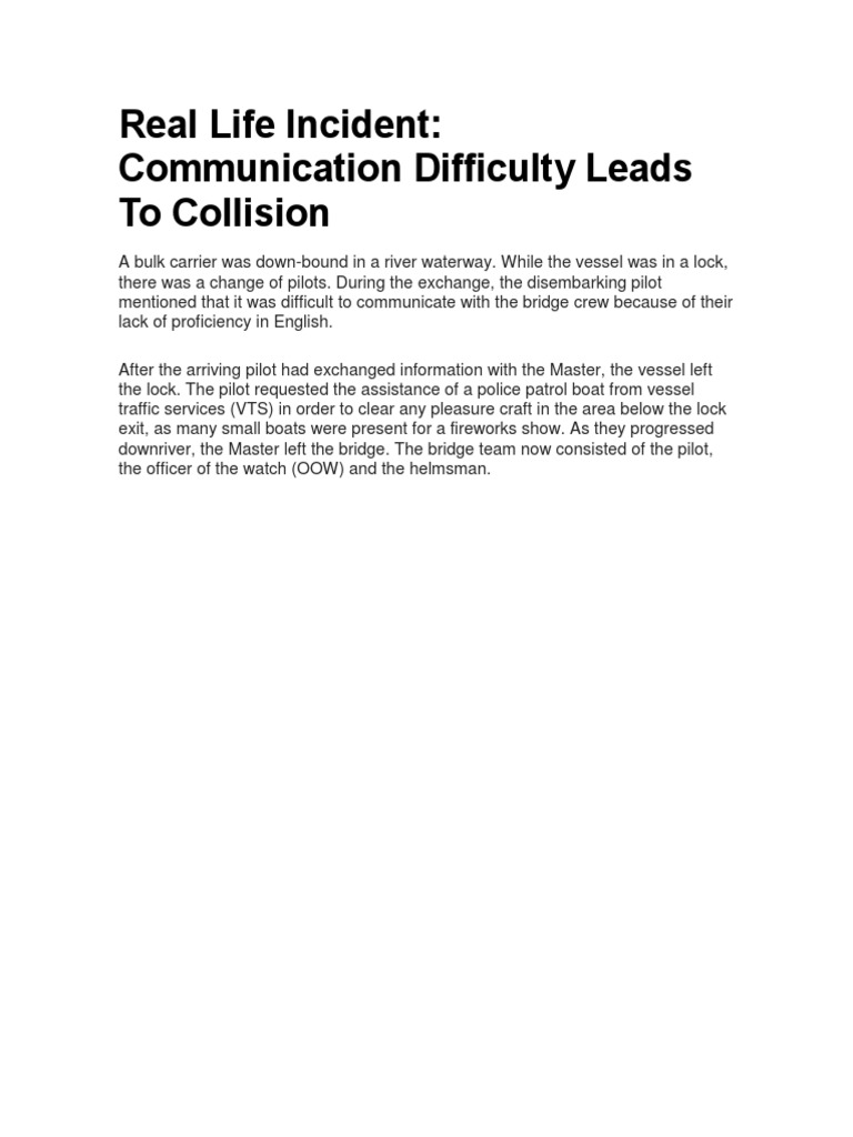 Real Life Incident: Communication Difficulty Leads To Collision | PDF ...