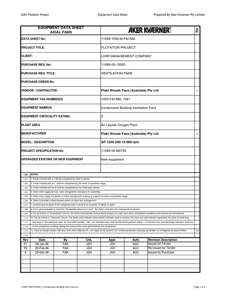 Equipment Data Sheet Axial Fans: LMC Flotation Project Equipment Data ...