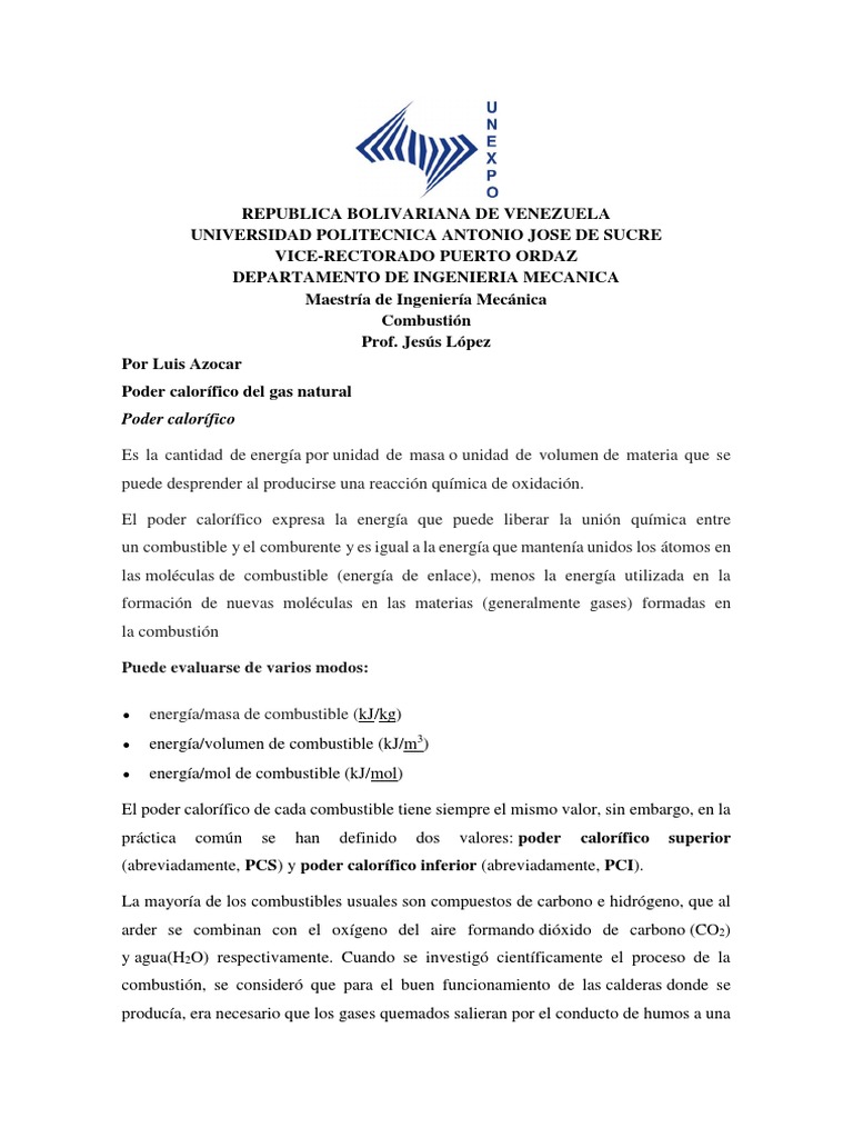 2.poder Calorifico Del Gas Natural | PDF | Gas natural | Gases