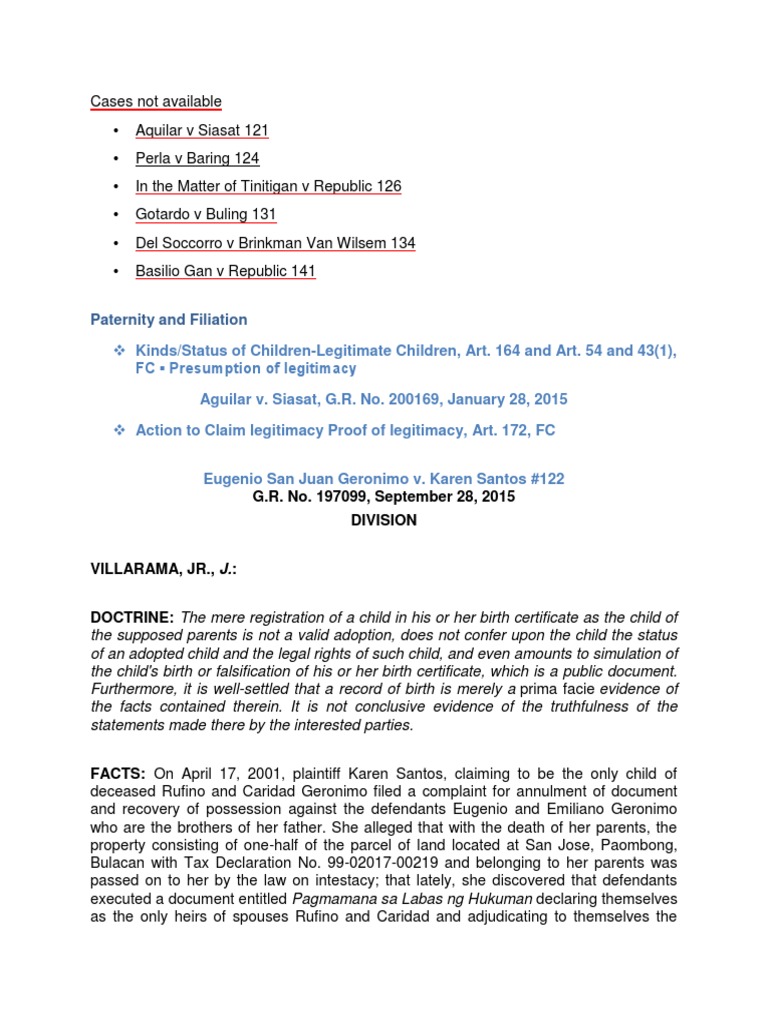 Paternity and Filiation: Kinds/Status of Children-Legitimate Children ...