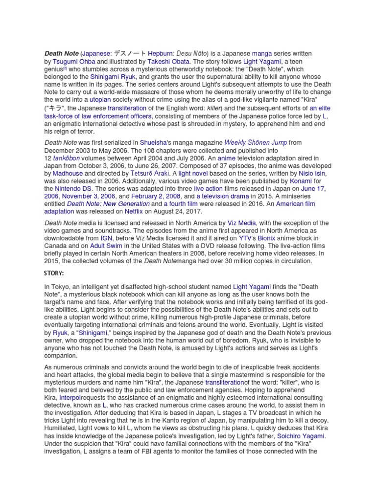 Death Note - The Full Story | PDF | Anime | Manga