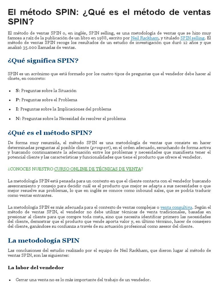 El Método SPIN | PDF | Cliente | Marketing