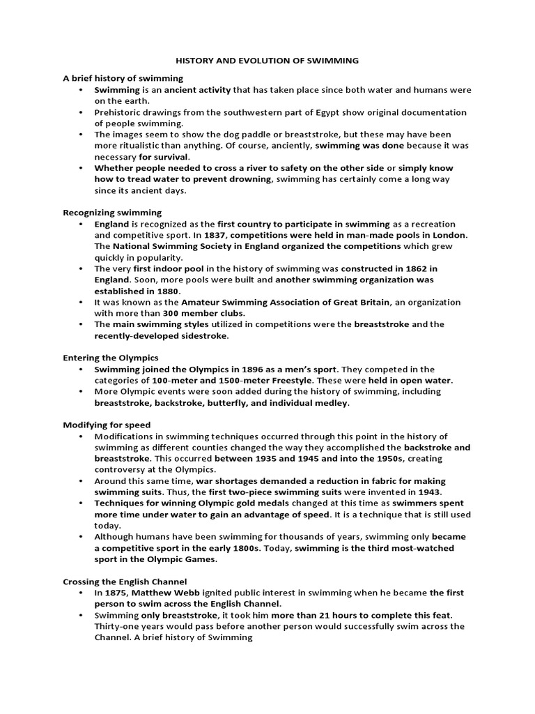 History and Evolution of Swimming | PDF | Swimming (Sport) | Outdoor ...