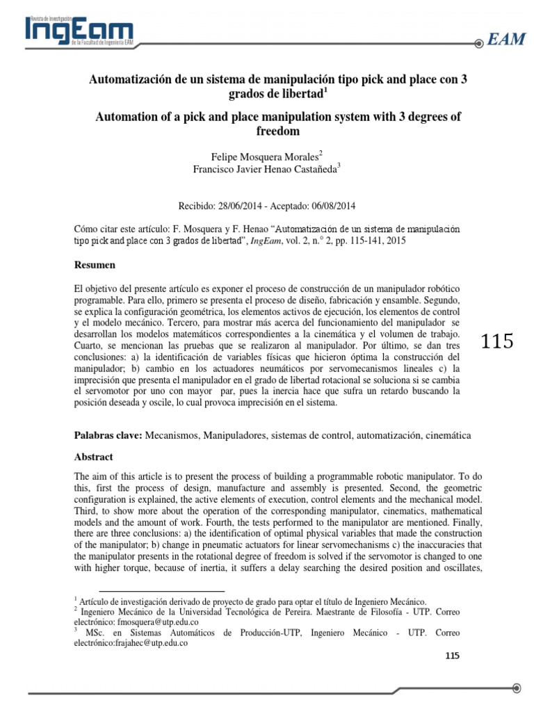 Automatización de Manipulador Pick and Place PDF | PDF | Rotación ...