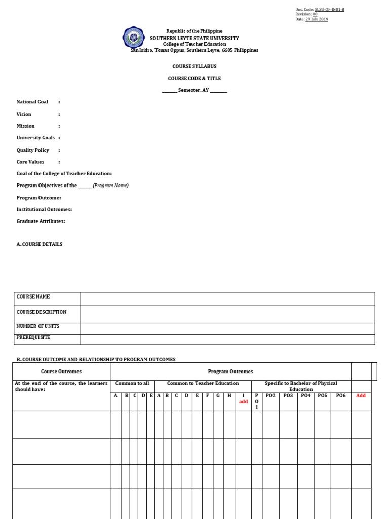 Syllabus Cte Template | PDF | Teacher Education | Pedagogy