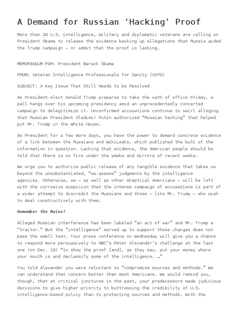 A Demand For Russian Hacking Proof | PDF | Wiki Leaks | National ...