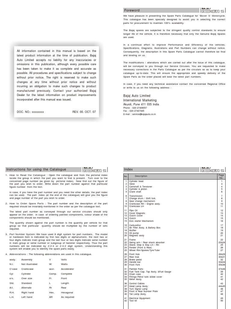 Boxer S Motorcycle Parts Catalogue | PDF | Transmission (Mechanics ...