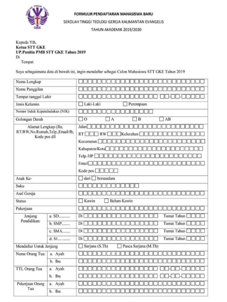 Contoh Formulir Pendaftaran | PDF