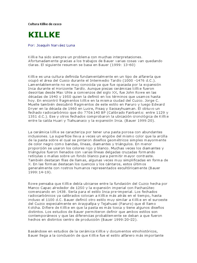 Cultura Killke de Cusco | PDF | Imperio Inca | Cultura (general)