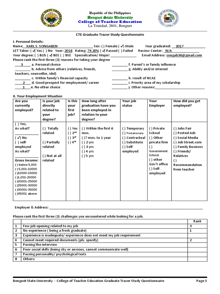 CTE Graduate Tracer Study Questionnaire | PDF | Decision Making ...