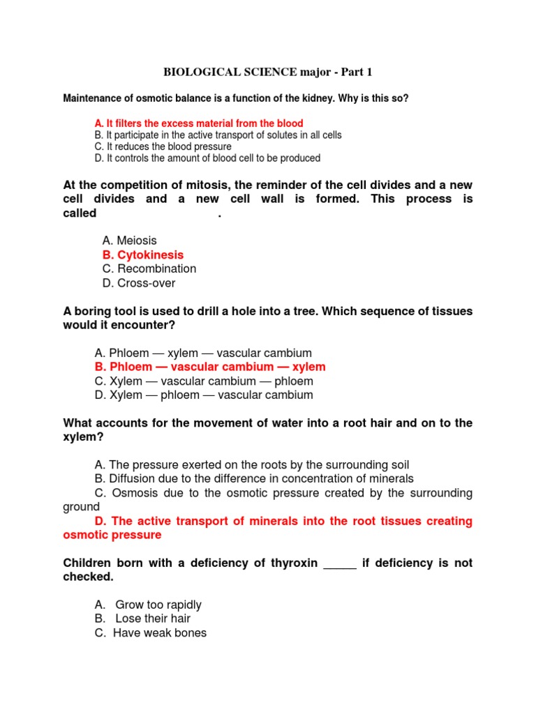 Biological Science Major - Part 1 | PDF | Osmosis | Cell (Biology)