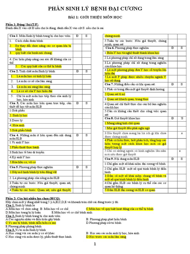 Trac Nghiem Sinh Ly Benh Dai Cuong | PDF
