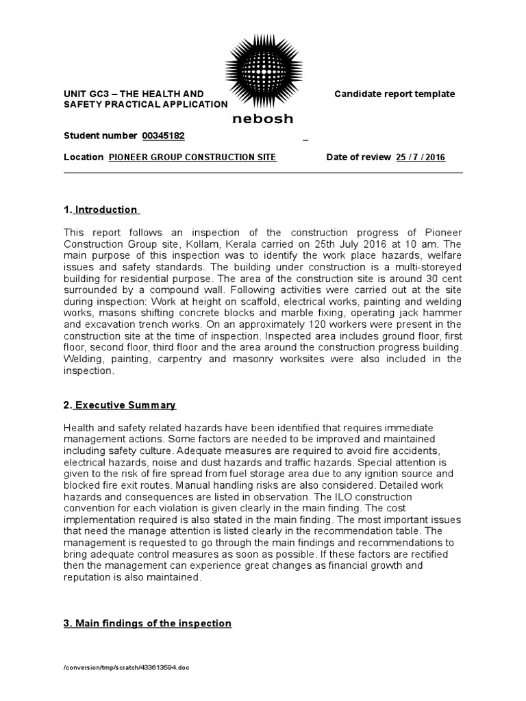GC3 Candidate Report Template1952016261156 | PDF | Occupational Safety ...