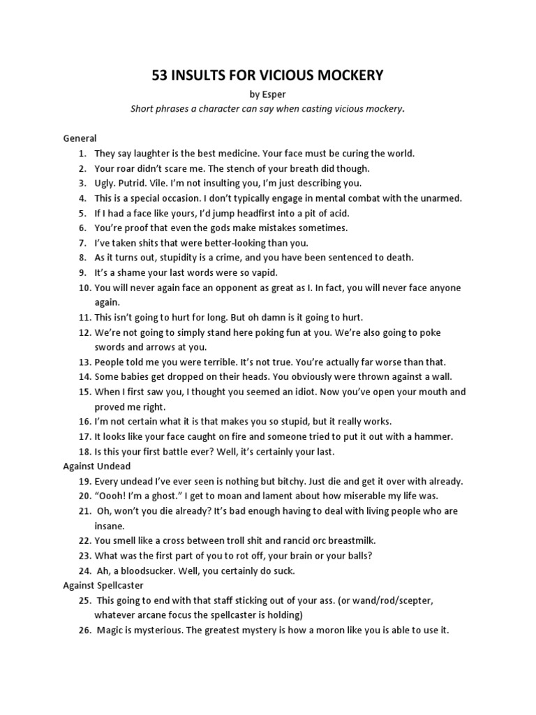53 Insults For Vicious Mockery PDF | PDF | Fantasy