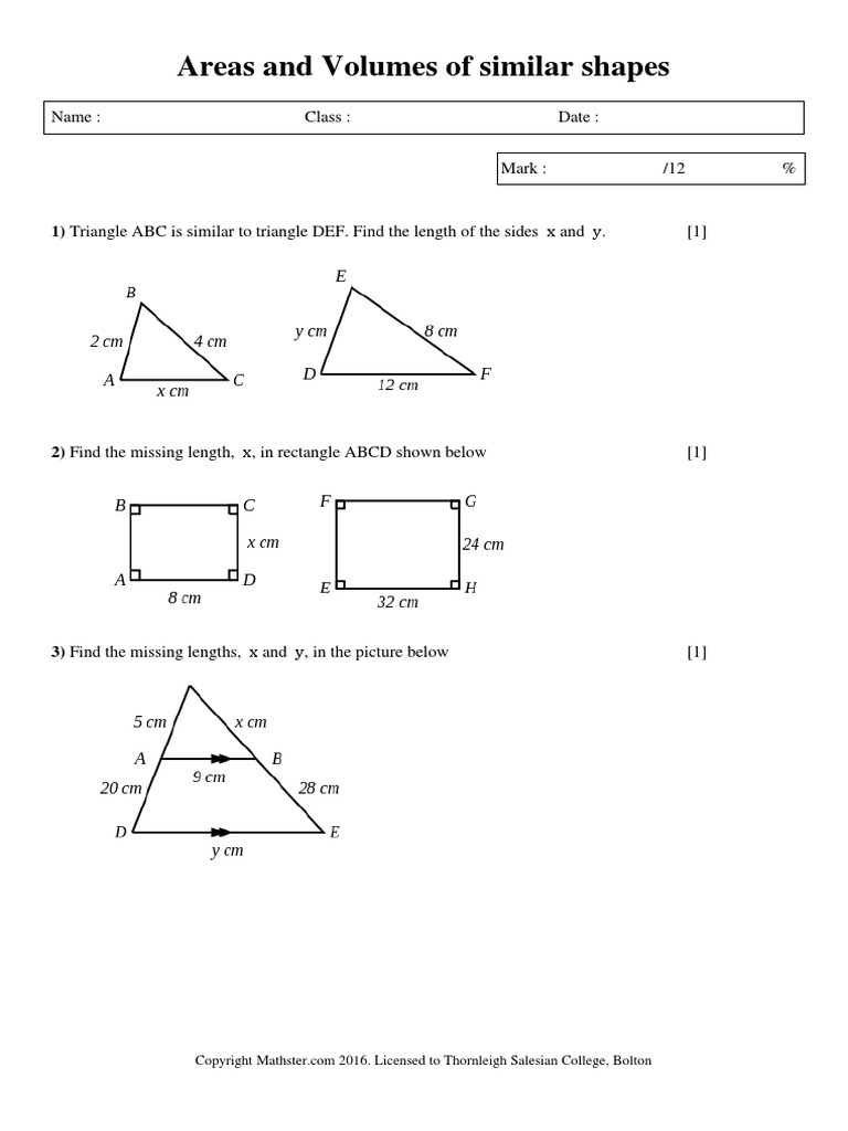 Areas and Volumes of Similar Shapes - 1 | PDF | Area | Volume