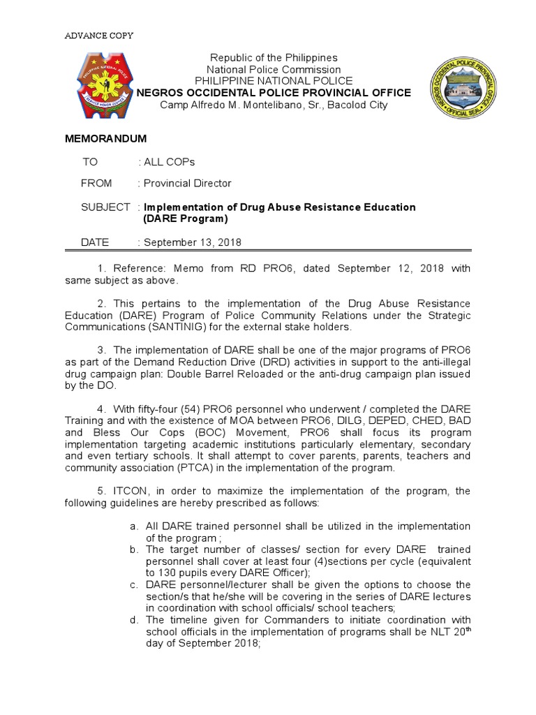 Implementation of Drug Abuse Resistance Education (DARE Program) | PDF ...