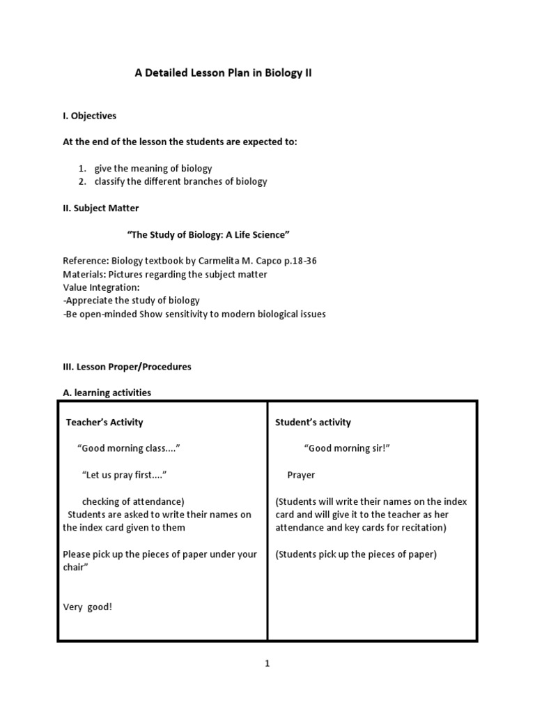 Detailed Lesson Plan BIOLOGY | PDF | Zoology | Botany