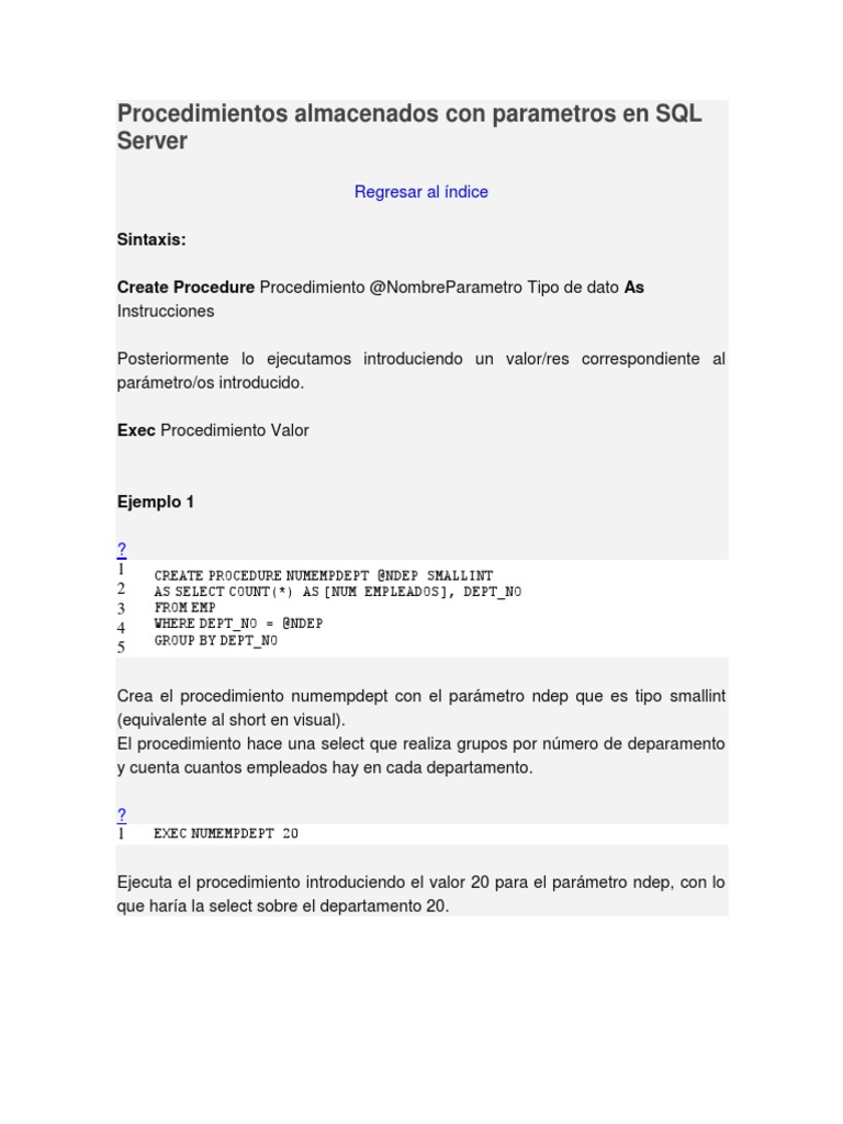 Procedimientos Almacenados Con Parametros en SQL Server | PDF | SQL | Gestión de datos